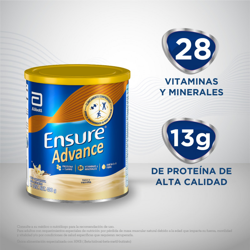 Ensure Advance Alimentacion Especializada en Polvo Unica con HMB - Vainilla - 400 g